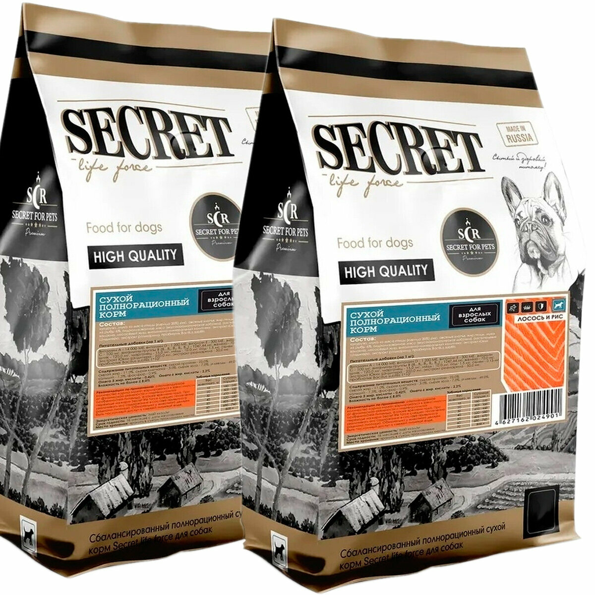 SECRET LIFE FORCE для взрослых собак всех пород с лососем и рисом (2 + 2 кг)