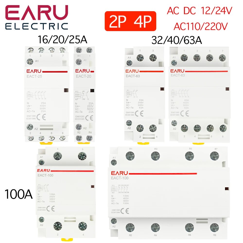 EARUELETRIC Контактор переменного тока 2P/4P 16-100A 220В