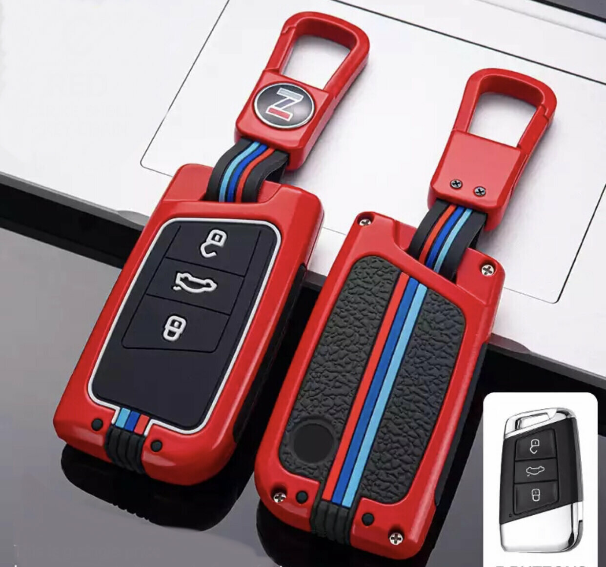 Чехол для ключа Skoda Volkswagen / Шкода Фольксваген металл Red на не выкидной ключ