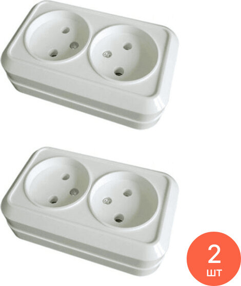 Розетка силовая штепсельная TDM Electric / ТДМ Электрик Ладога 2П 10А IP20, белая 2-местная, открытая установка SQ1801-0017 / электрооборудование (комплект из 2 шт)