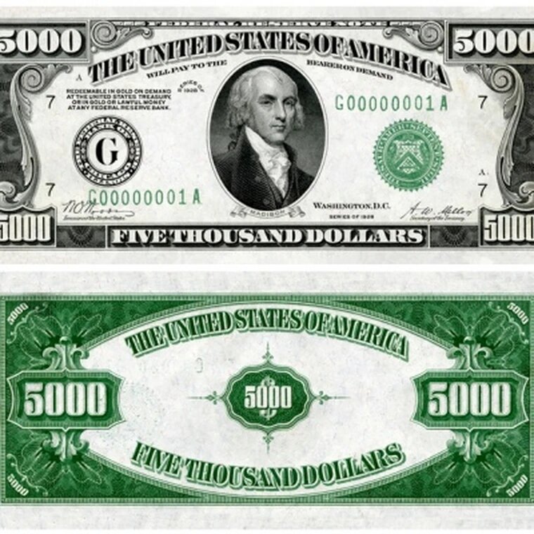 5000 долларов 1928 года США, сувенирная копия, банкноты и купюры редкие коллекционные