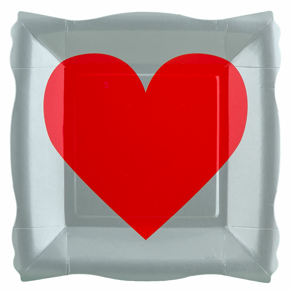 BOOMZEE TRL-03-TJ98 Тарелки бумажные квадратные 18x18 см, 6 шт, сердечный рисунок