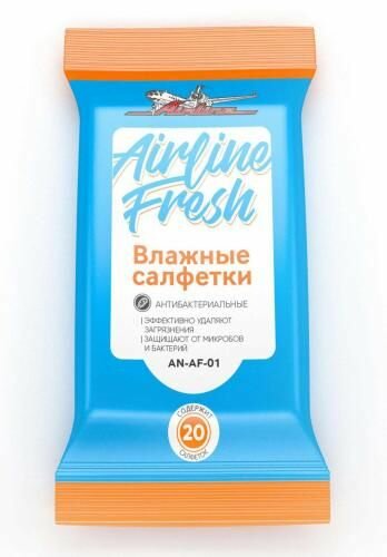 Салфетки влажные airline антибактериальные 20 шт fresh Airline ANAF01