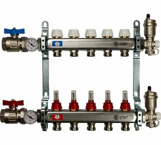 Коллектор из нержавеющей стали в сборе с расходомерами STOUT 5 выхода