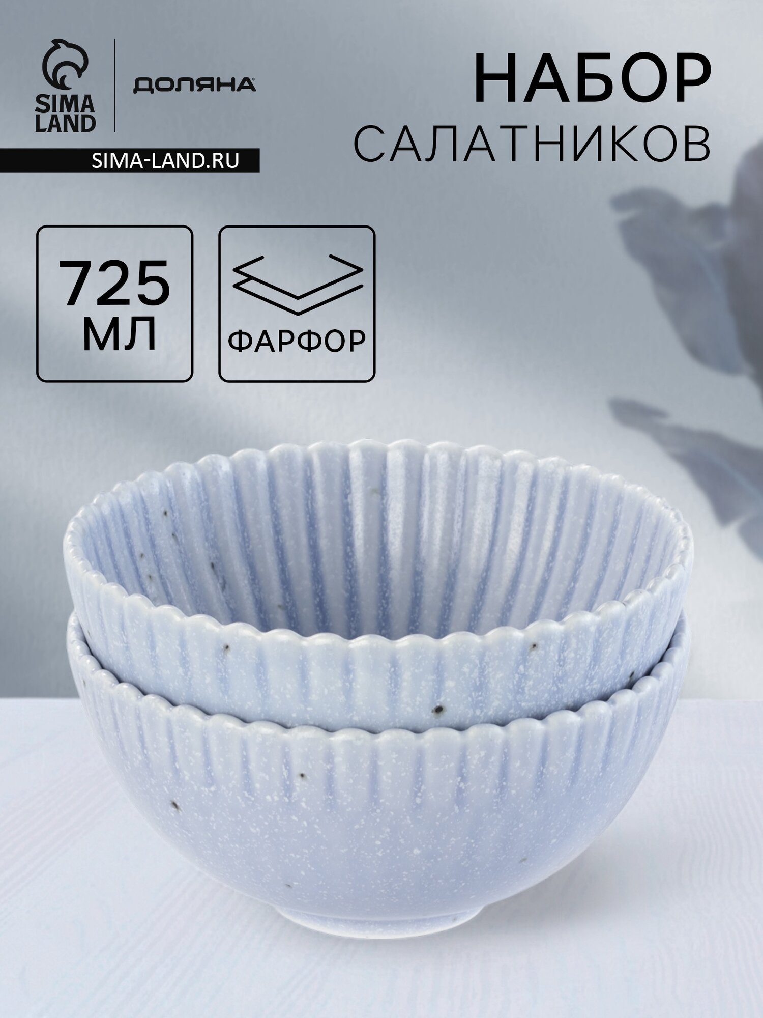 Салатники Доляна «Коралл», d=16.1 см, набор 2 шт, фарфор, голубые