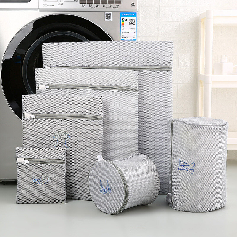 Сумка для стирки белья, утолщенная, сетчатая, серая вышивка