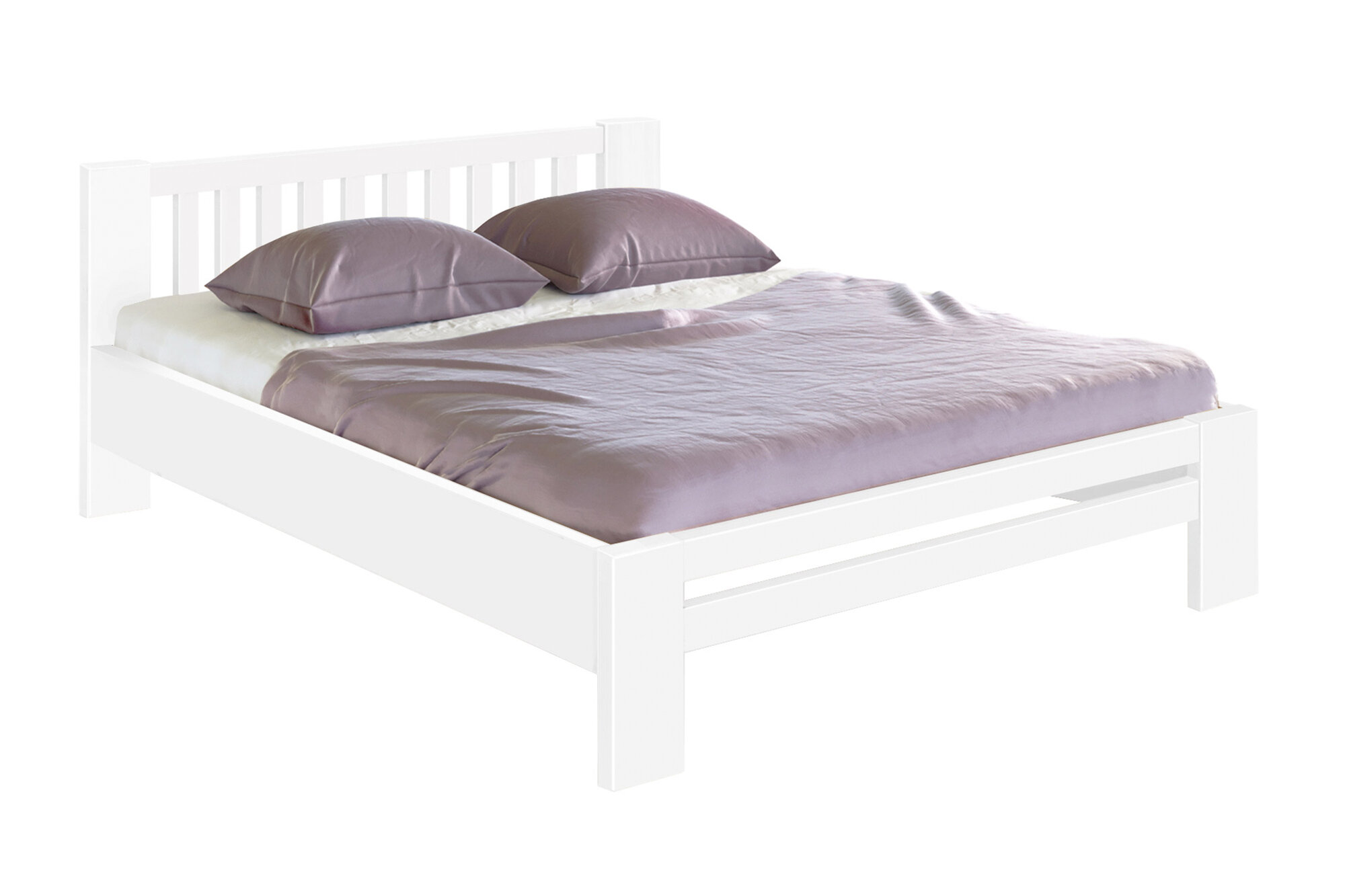 Кровать двуспальная деревянная Нонтон Массив, рейка, 140x200 см, белая эмаль