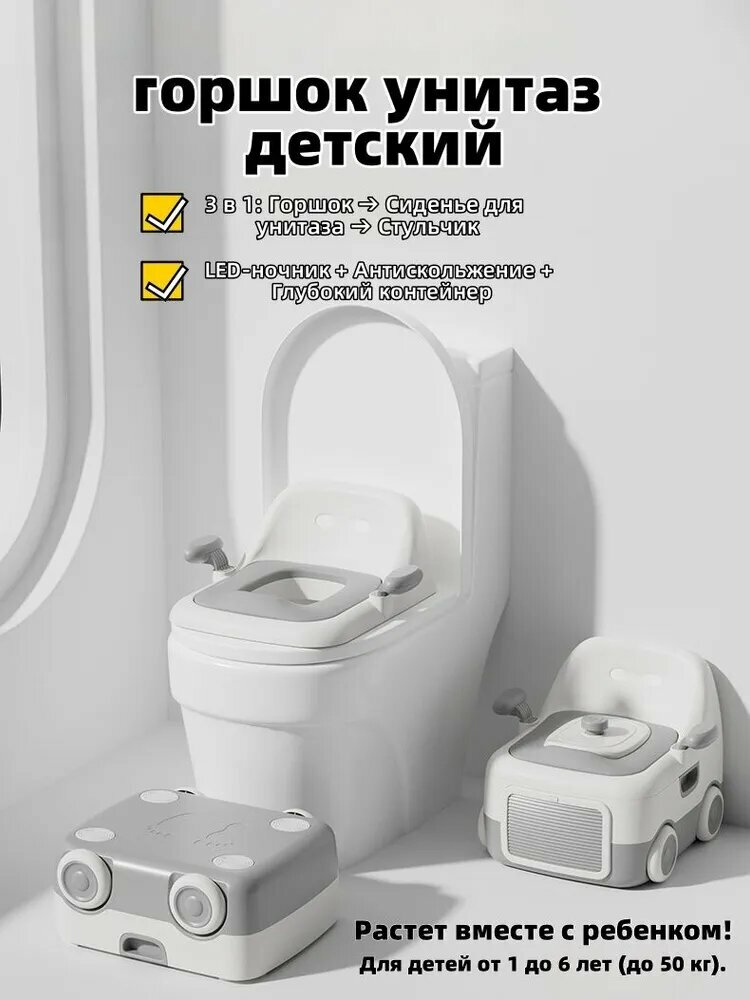 Многофункциональный детский горшок-трансформер с LED-ночником, регулируемой высотой и противоскользящим основанием