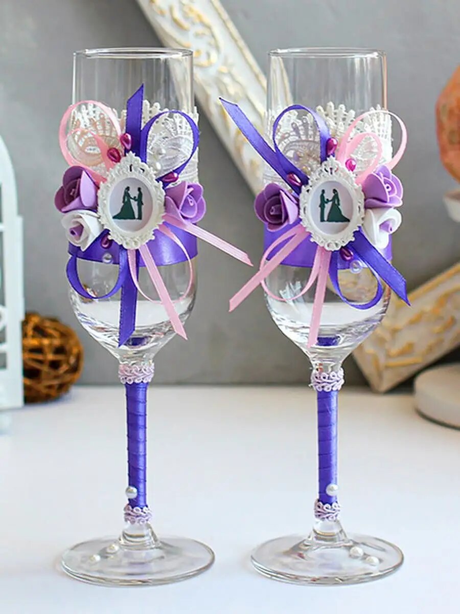 Свадебные бокалы для молодоженов, фужеры жениха и невесты для шампанского новобрачных 2 шт.