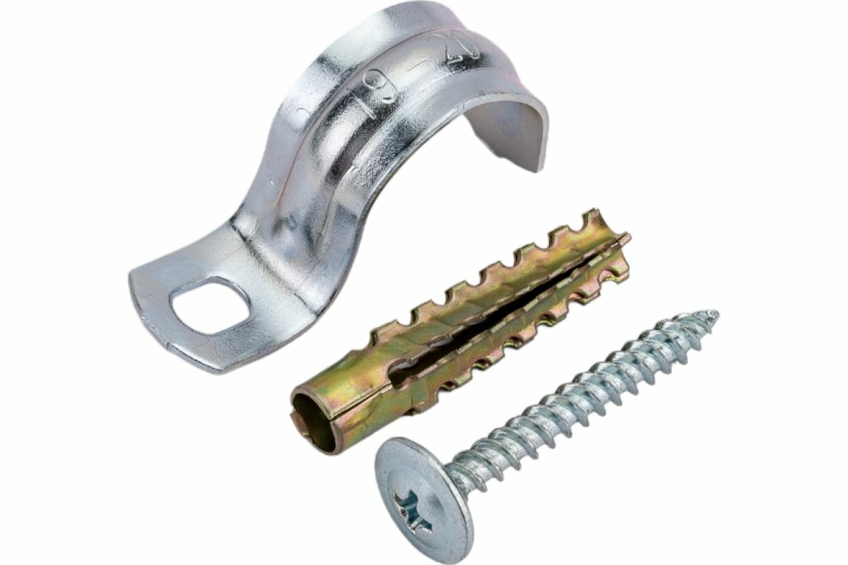 Промрукав Комплекты для крепления ОКЛ с использованием самореза, дюбеля и скобы СМО d19-20 мм 100шт PR08.4996