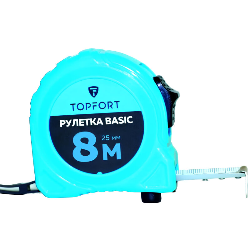Рулетка TOPFORT BASIC 8мх25мм, пласт корпус, 2 стопора