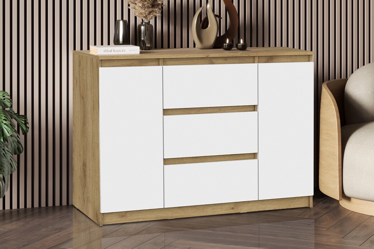 Мори Комод МК1200.3, цвет дуб сонома/белый ШхГхВ 120,4х41х73 см СВК