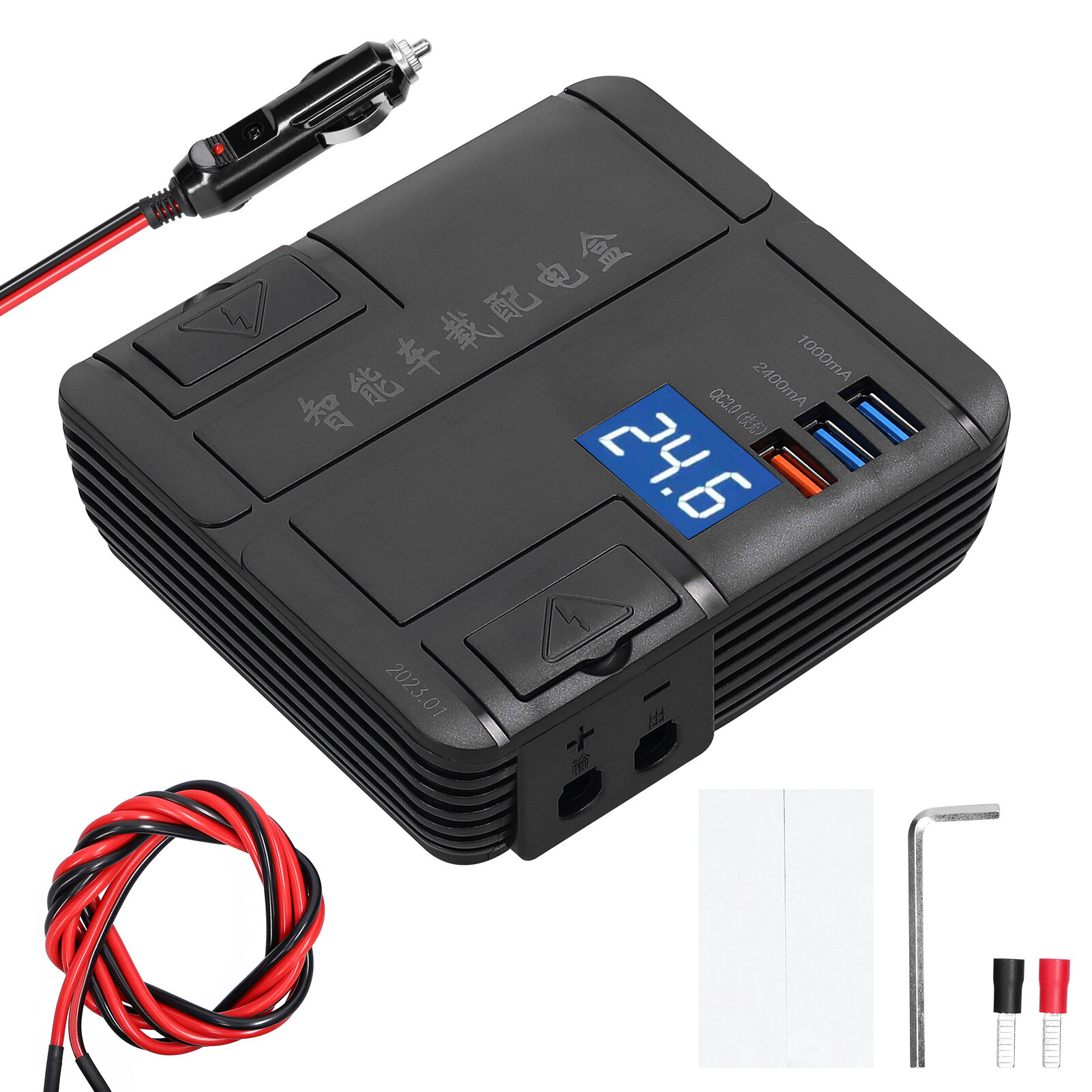 Интеллектуальное автомобильное зарядное устройство QC3.0, адаптер быстрой зарядки, разветвитель питания на 2 розетки 12-24 В с 3 портами USB и дисплеем напряжения для грузовиков и внедорожников.