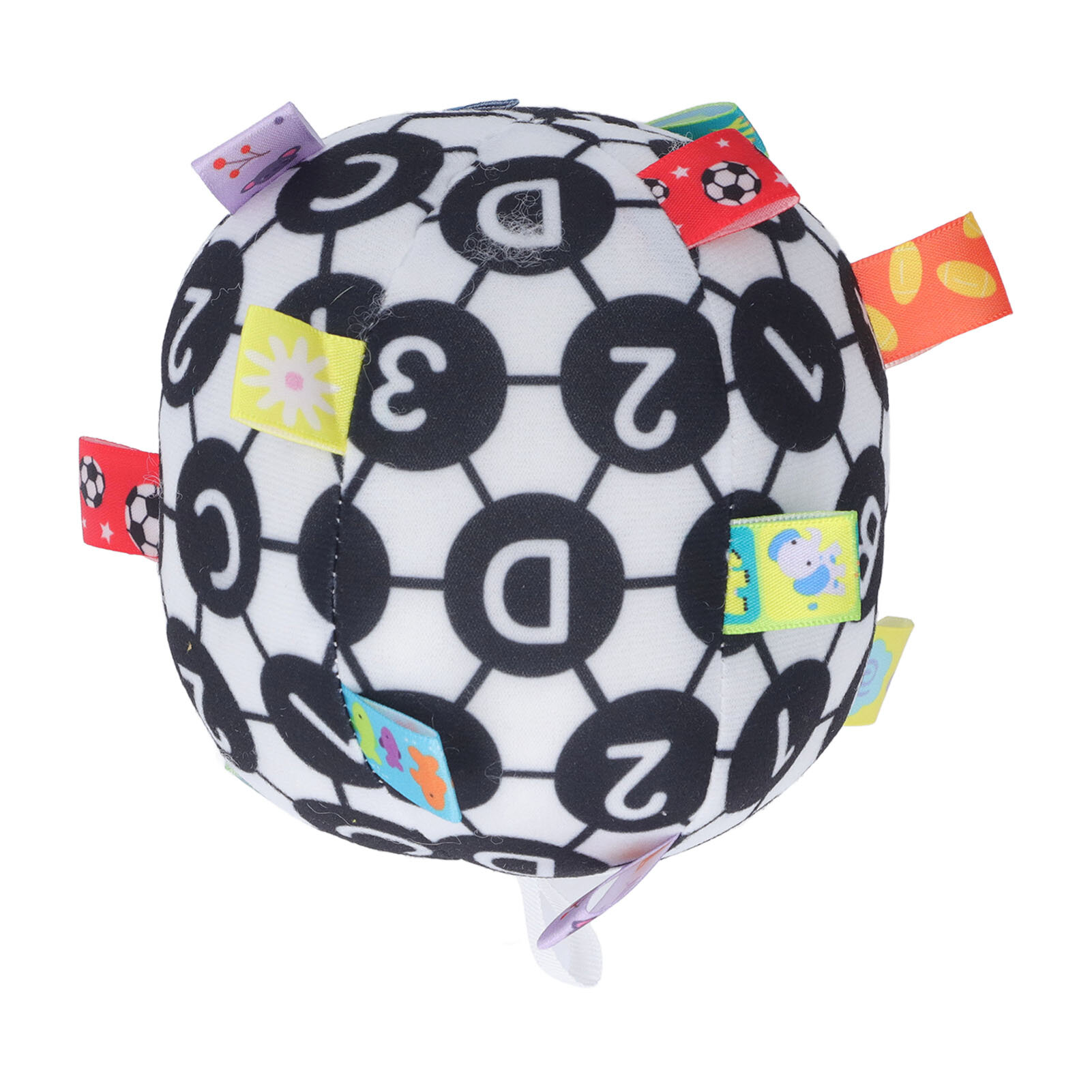 Мячик для малышей из ткани, черно-белый, для визуальной и звуковой тренировки, улучшения координации, погремушка в форме букв.