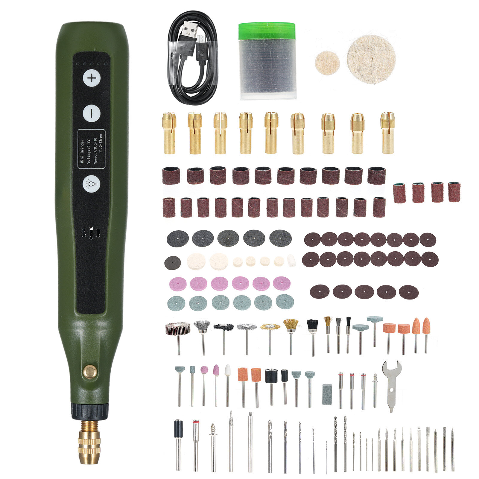 Мини-набор роторных инструментов с 5 скоростями, шлифовальная машина, многоцелевой электроинструмент 4,2 В с 180 аксессуарами для гравировки, шлифовки, полировки, резьбы, травления и рукоделия.