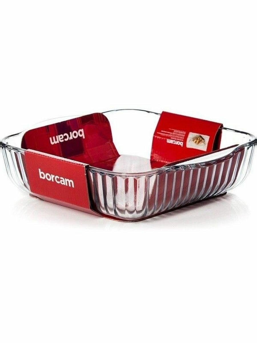 Жаропрочная форма, лоток, блюдо квадратное для запекания без крышки 1950 мл 25.6*22*6 см Borcam прозрачная. Форма для запекания, выпечки. В брендовой упаковке. Турция.