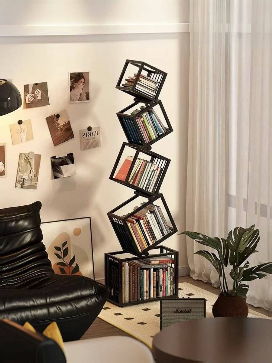 Пятиярусная металлическая напольная книжная полка прямоугольной формы 55*25*183 см, изготовленная из металла с лаковым покрытием, подходит для хранения книг и игрушек/предметов интерьера.