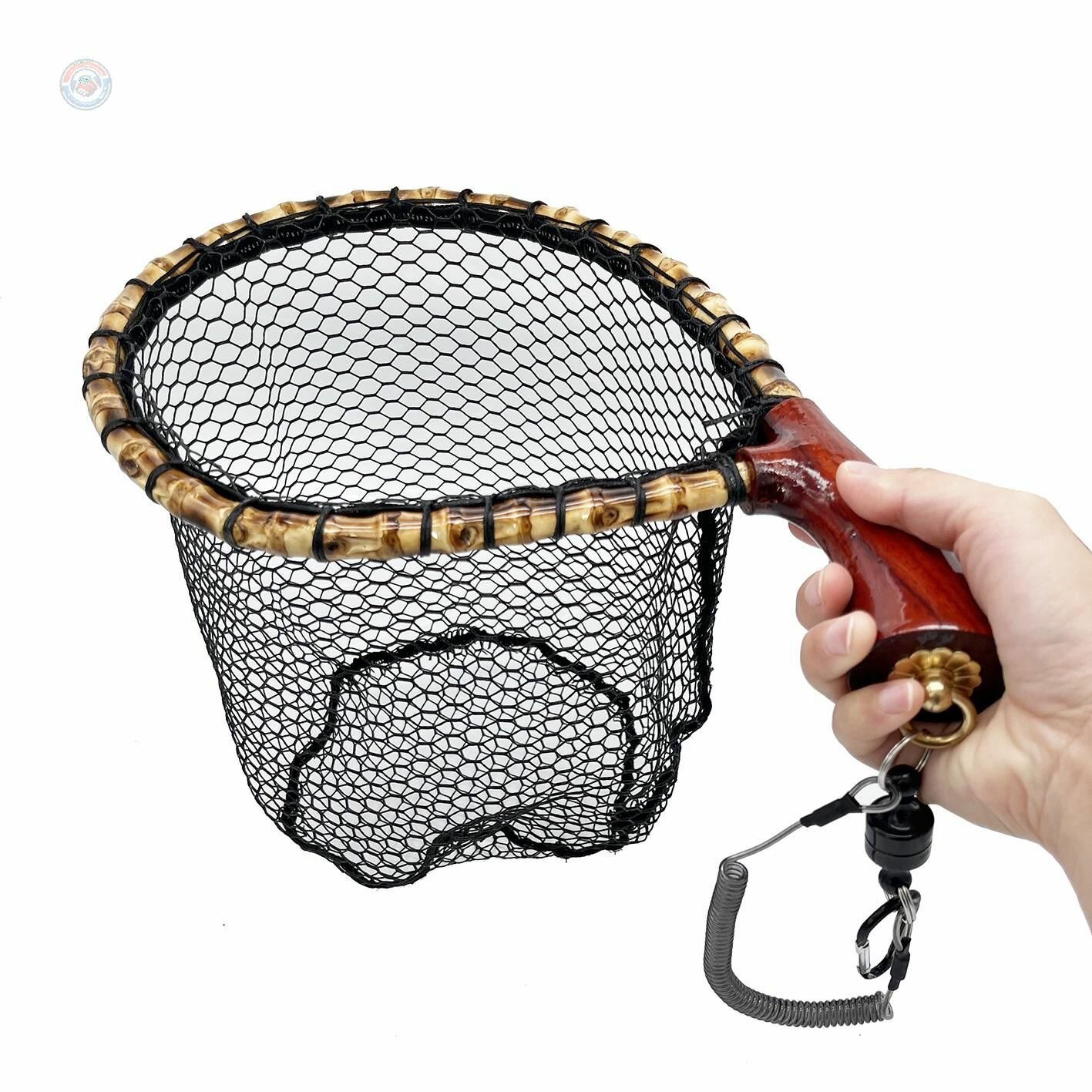 Подсак для нахлыста с деревянной ручкой легкий, водонепроницаемый, удобный для ловли и отпускания рыбы