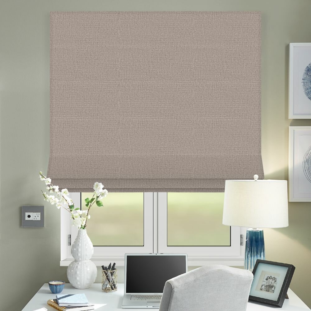 Римская штора Блэкаут 140x170 см Валенсия серо-бежевый, классическая, с белым цепочным карнизом, для кухни, гостиной, детской, крепление на стену/потолок.