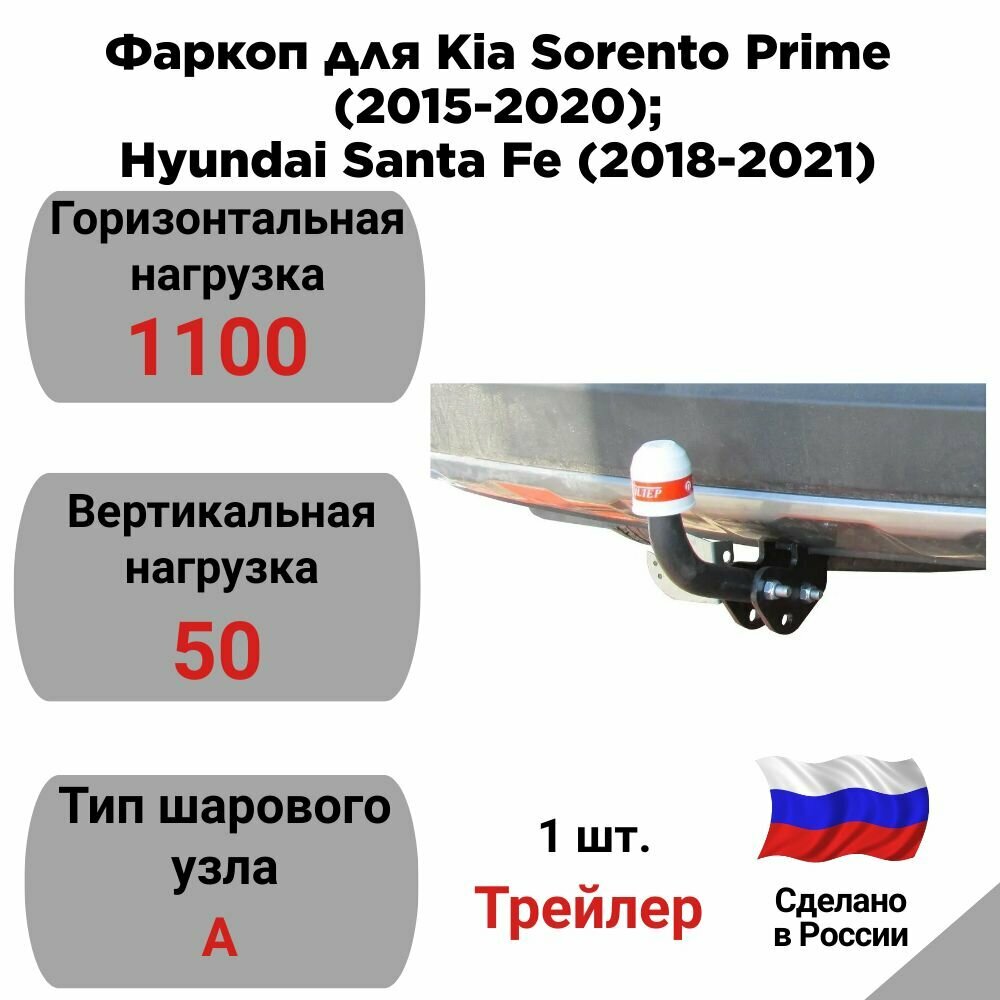 Фаркоп для Kia Sorento Prime (2015-2020); Hyundai Santa Fe (2018-2021)