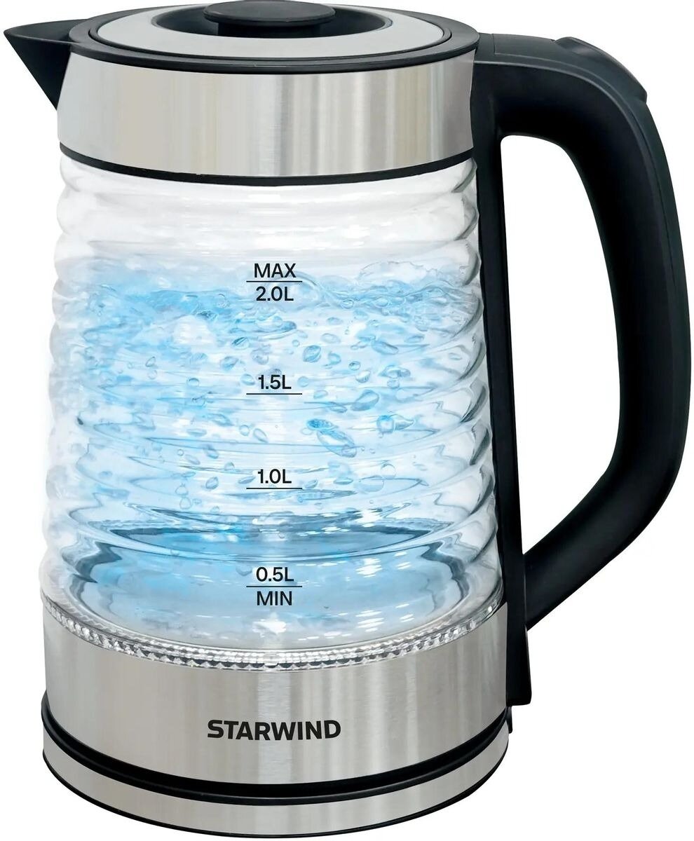 Чайник электрический Starwind SKG2111 2л. 1800Вт черный/прозрачный стекло