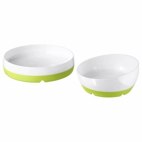 IKEA SMAGLI детская тарелка и миска, зелено-белый, 2 шт