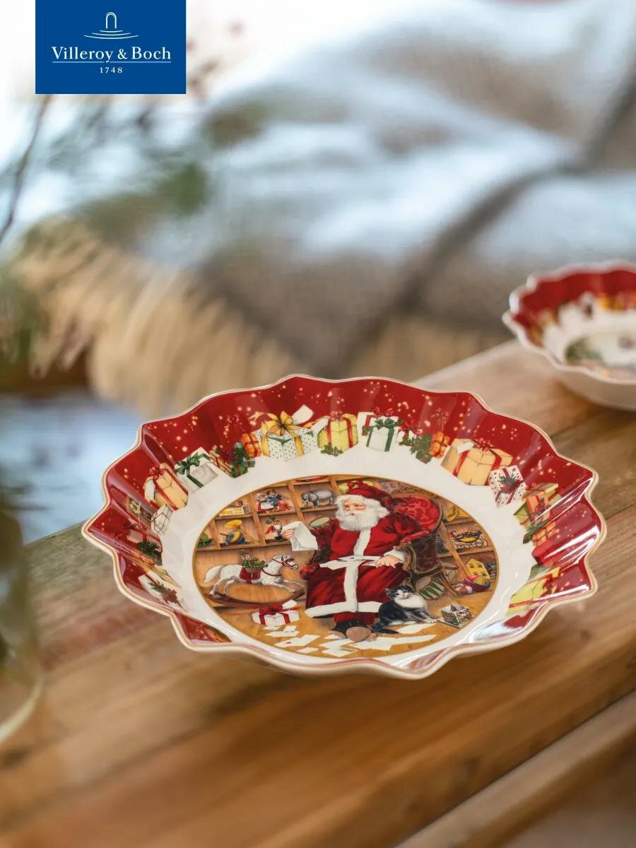 Блюдо новогоднее "Дед Мороз читает список желаний" 25см, Toy's Fantasy, Villeroy & Boch, Премиум - Фарфор