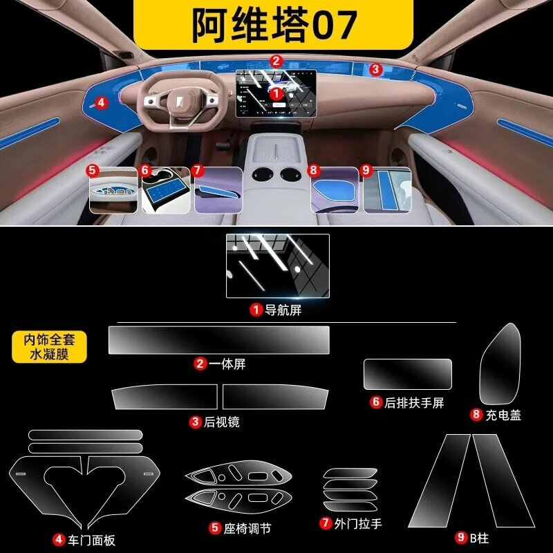 Прозрачная пленка из ТПУ для Avatr 07, наклейка для салона автомобиля, консоль, приборная панель, защитная пленка для экрана, аксессуары для декора салона автомобиля Left Driver Seat