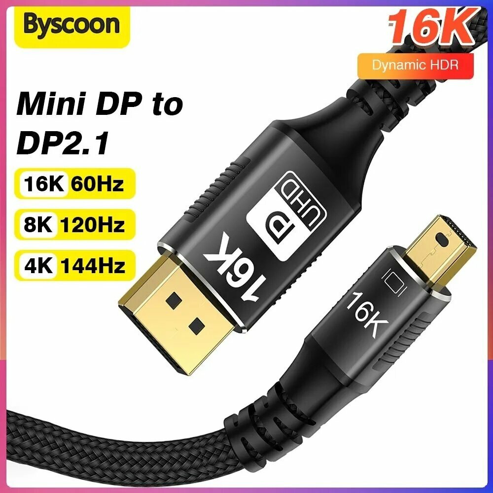 Reei Min Кабель для компьютерной периферии Mini DisplayPort/DisplayPort, 2 м, черный, белый