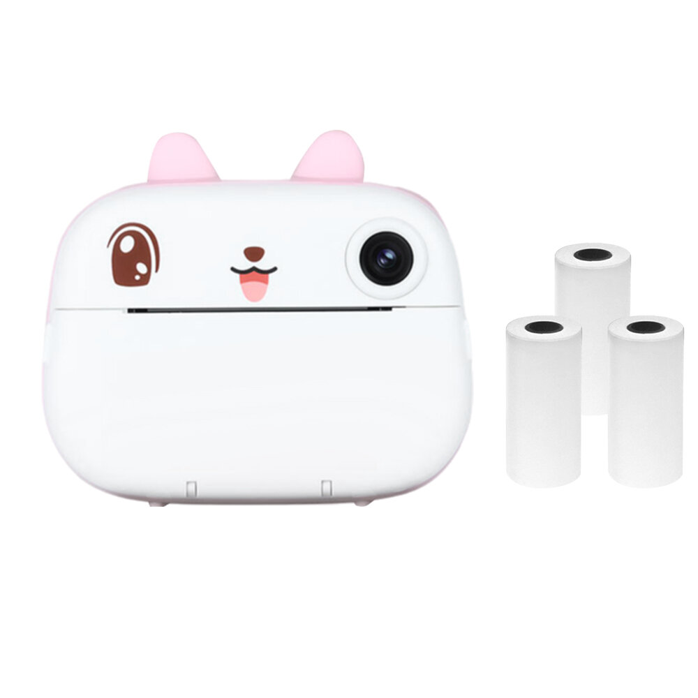 Детская камера с мгновенной термопечатью, 2,4-дюймовый экран, двойная камера, поддержка таймера, запись видео 1080P, термопечать без чернил с 3 рулонами белой бумаги, обучающая игрушка для малышей, подарок на день рождения.