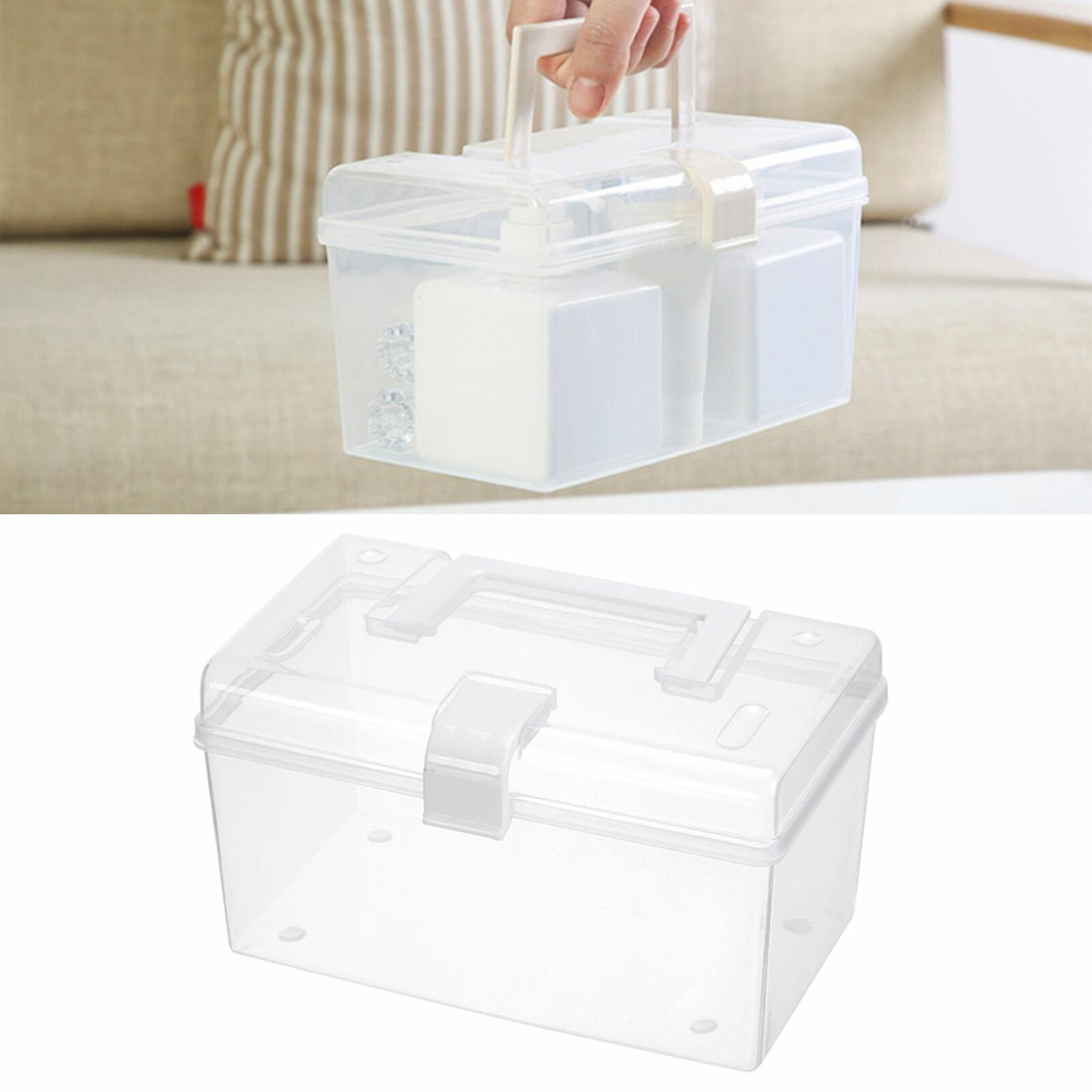 Прозрачный пластиковый контейнер для хранения Органайзер для дома и офиса Удобная ручка для переноски Идеально для