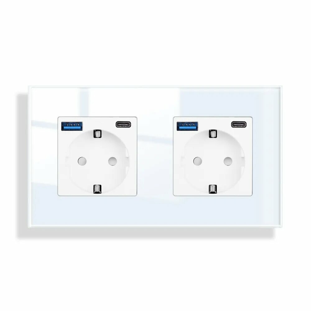 Розетка электрическая 2 поста с Usb/Type-C АC, цвет белый