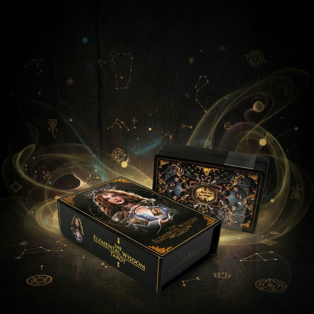 Карты Таро The Elemental Wisdom Tarot 12cm, Taroteca / Таро Мудрость Стихий, черный срез UV (soft 63814 Taroteca-Studio
