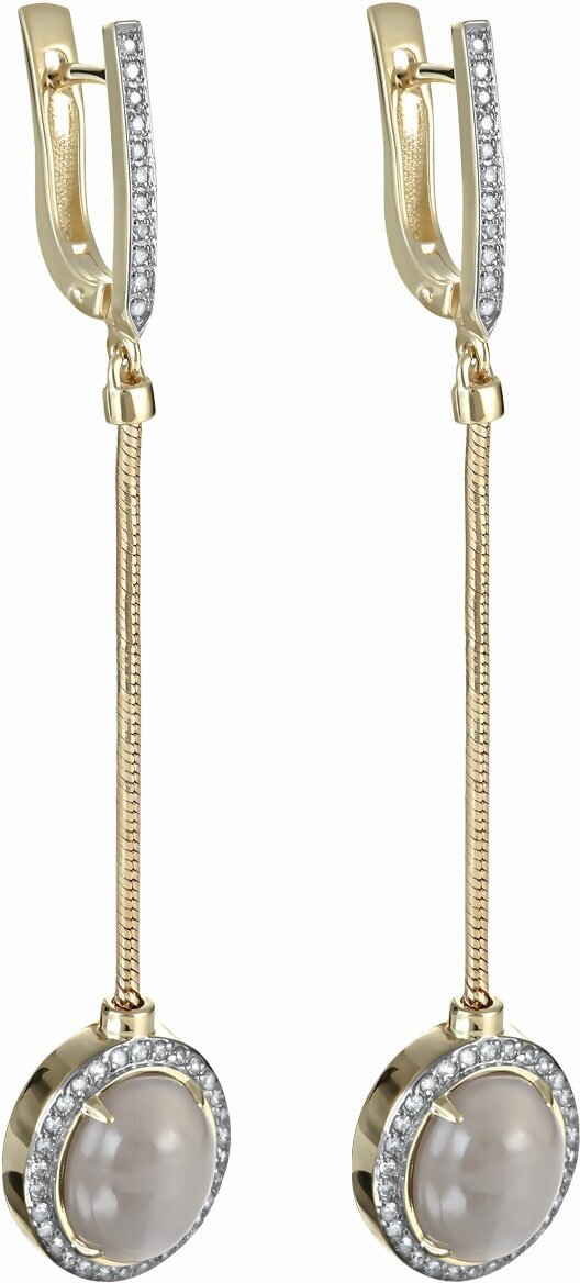 Серьги, желтое золото, 585 проба, лунный камень, бриллиант