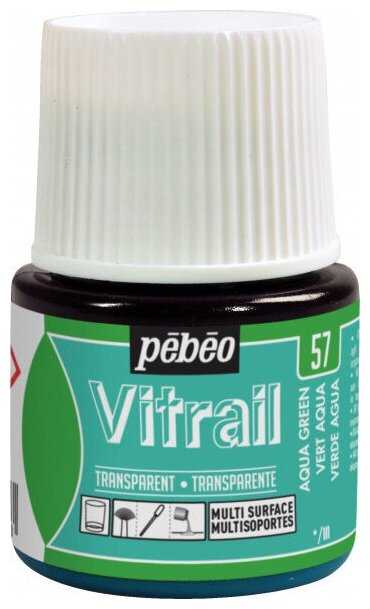 Краска для стекла и металла "PEBEO" Vitrail лаковая прозрачная 45 мл 050-057 аквамариновый