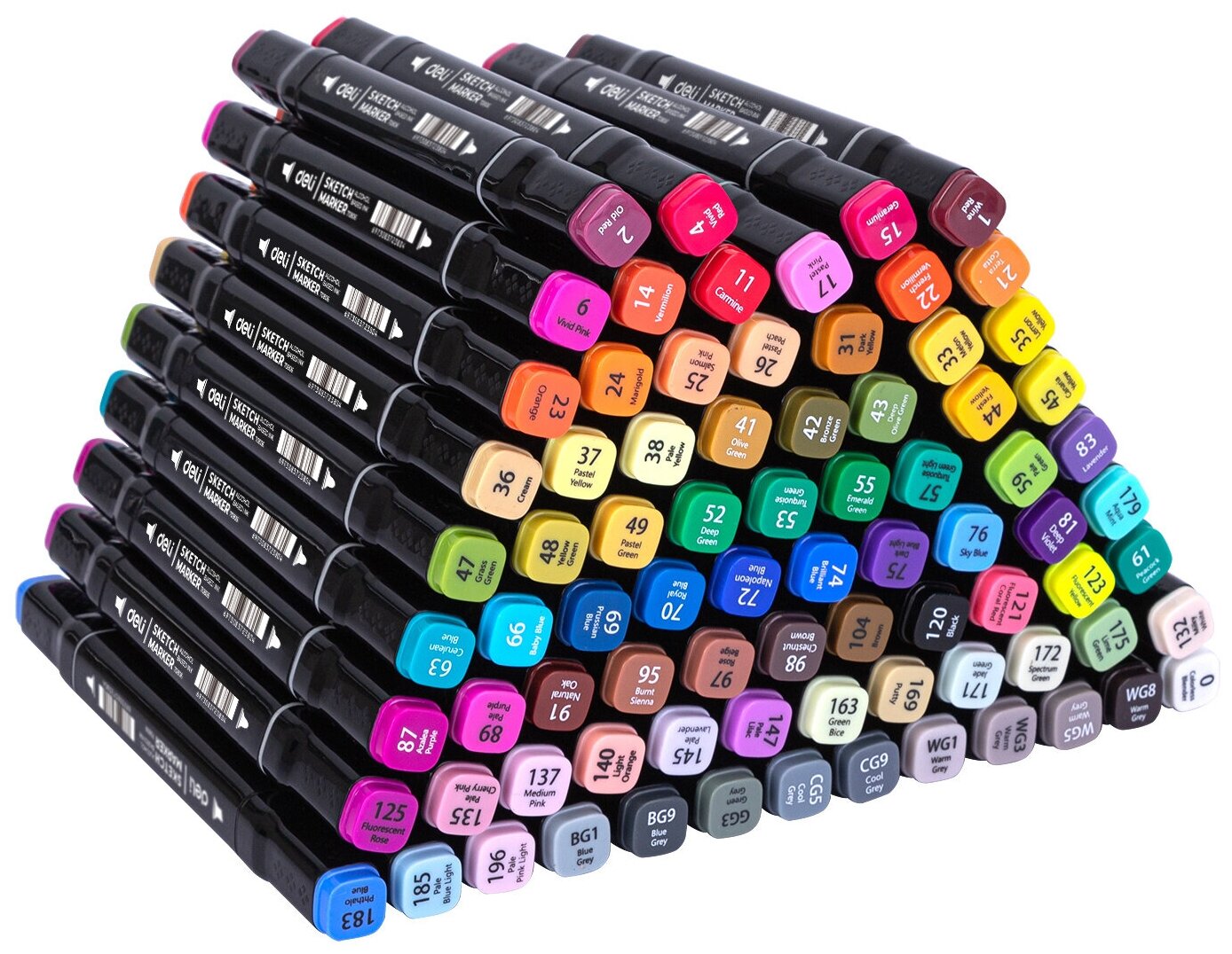 Набор маркеров для скетчинга Deli E70806-80 двойной пиш. наконечник 1-7мм 80цв. текстильная сумка (8