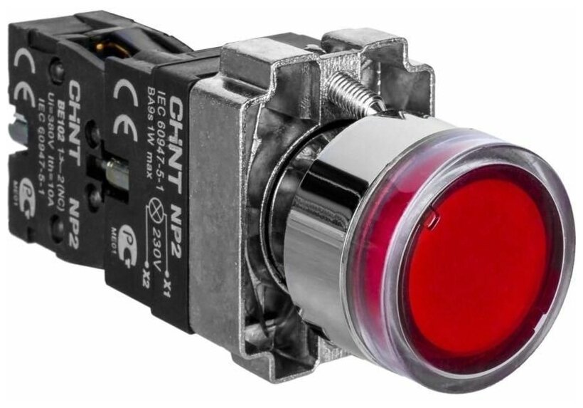Кнопка управления NP2-BW3461 1НО красн. AC/DC 230В(LED) IP40 (R) CHINT 574080