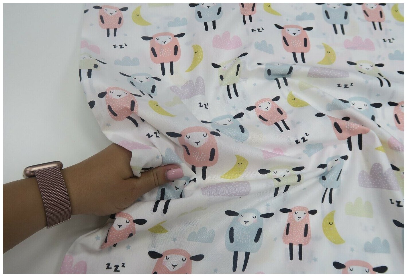 Ткань Ранфорс Lux "Овечки" пудра 100% хлопок (100см. х 240 см.)