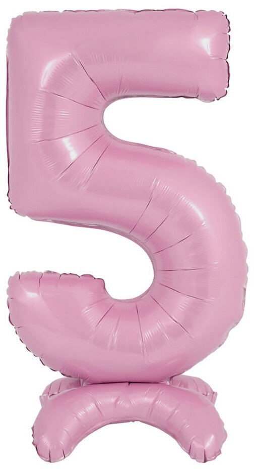 Воздушный ходячий шар фольгированный Grabo Цифра 5 на подставке, нежно-розовый, 64 см