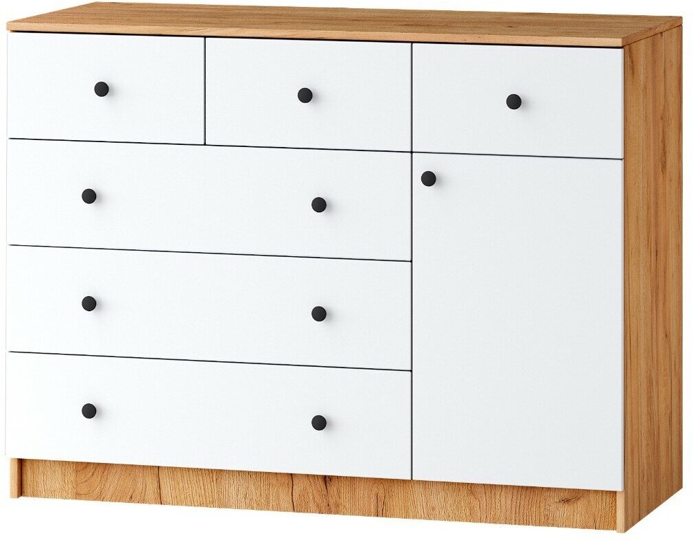 Комод для одежды Бард 6.2, Легкомаркет, ЛДСП, цвет дуб крафт золотой и белый, 110х89х50, 6 ящиков/дверь