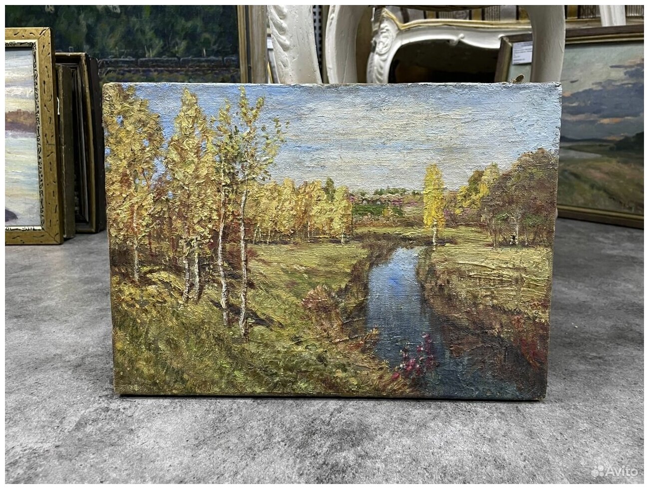 Картина старинная. Осенний пейзаж