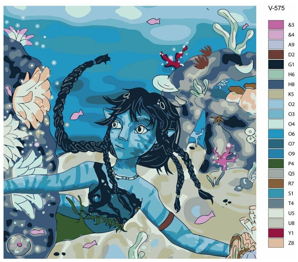 Картина по номерам V-575 "Аватар Нейтири на дне океана", 70x70 см