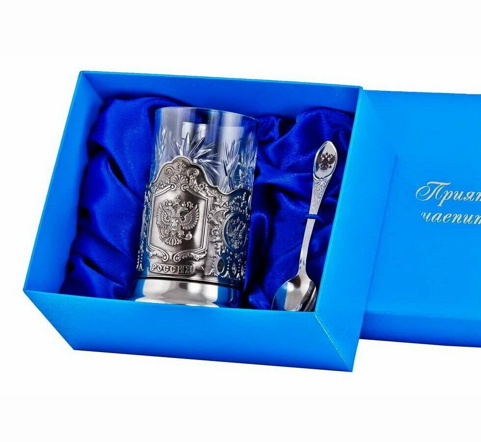Подстаканник "Герб РФ" в картонном футляре с чайной ложкой
