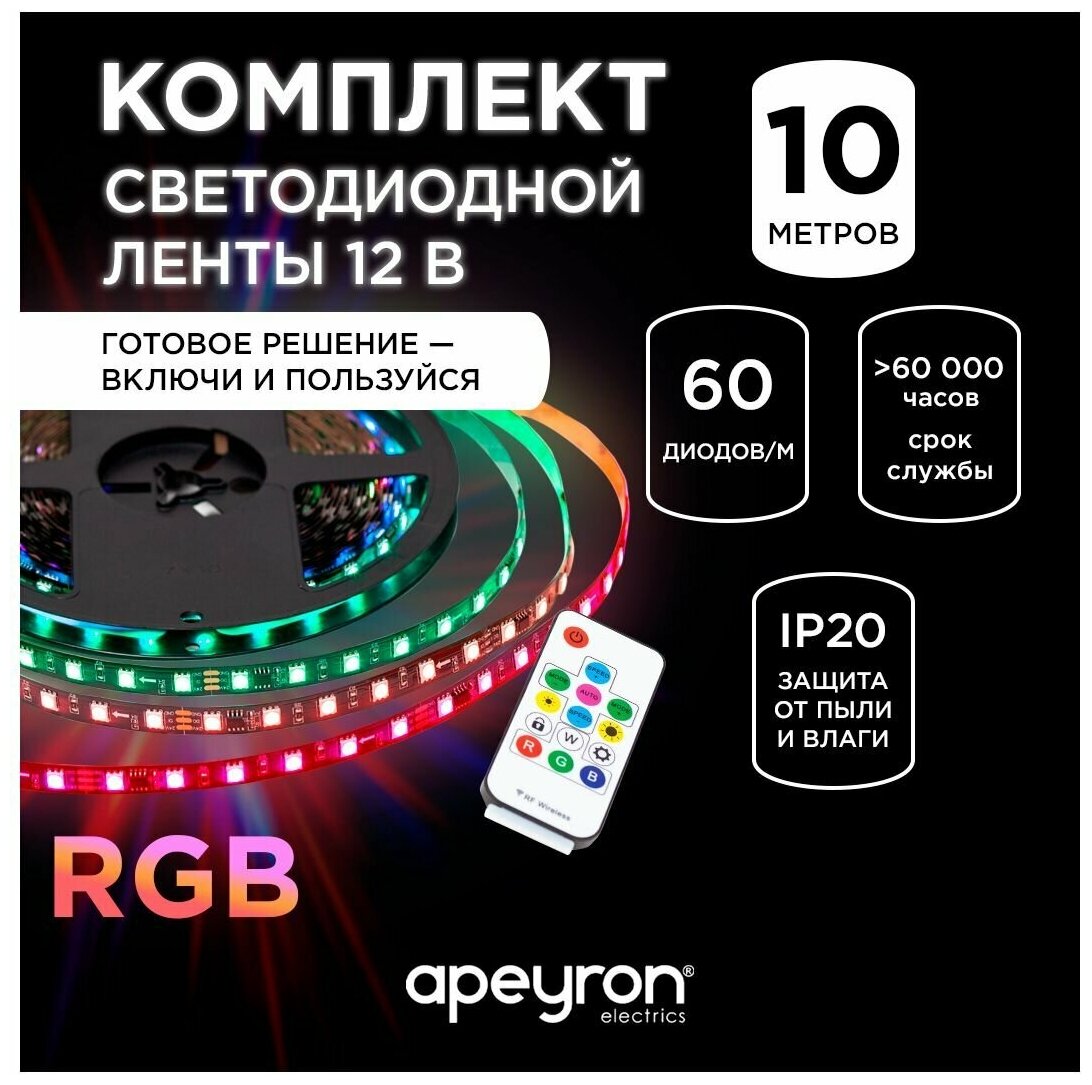 10-101 Комплект адресной светодиодной ленты 24В, 14,4Вт/м, smd5050, 60д/м, IP20, 10м, RGB.