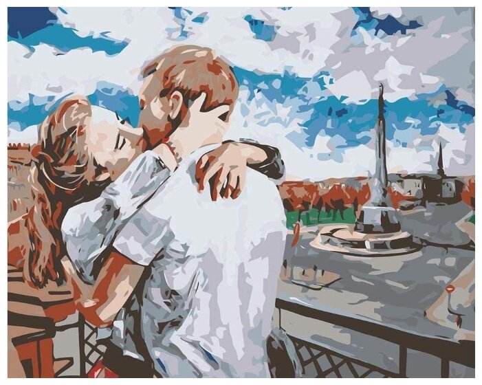 Картина по номерам ЖПН на холсте с подрамником "Поцелуй", Раскраска 40х50, Поцелуй Пара Любовь Лето Романтика Женщина