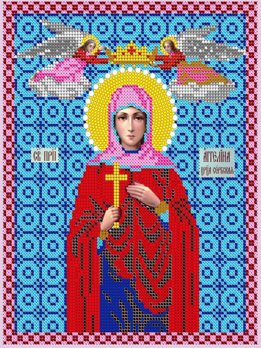 *Набор для вышивания бисером "Икона Святая Ангелина" от ТМ Светлица (размер 19 см * 24 см, бисер Чехия)
