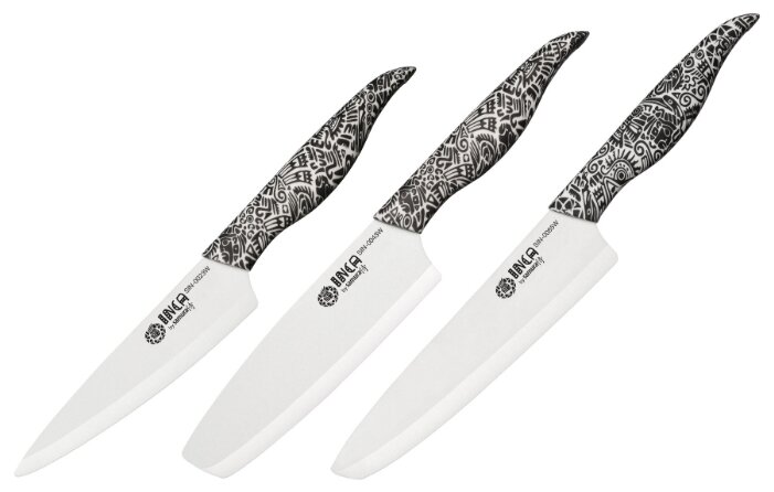 Набор ножей керамических для кухни Samura INCA / комплект из 3 кухонных ножей (универсальный, Накири, Шеф) SIN-0220W