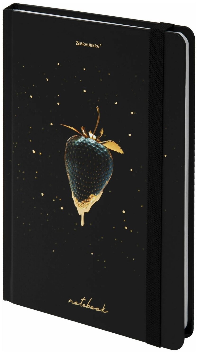 Блокнот с резинкой без линовки 96 л, А5 (145х203 мм), твердая обложка с фольгой, BRAUBERG, "Strawberry", комплект из 4 шт, 113735