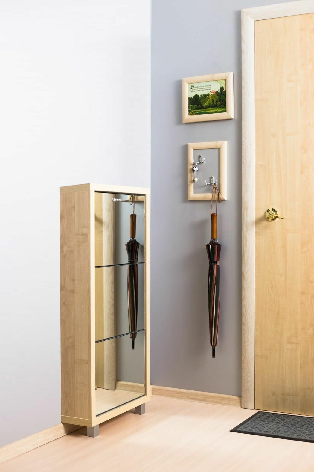 Шкаф обувной Люкс, Клён 3 отделения, фасад зеркало