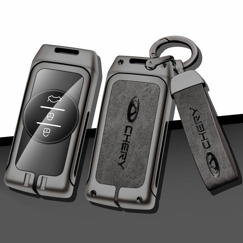 Чехол-брелок для автомобильного ключа Chery Exeed, LX, TX, VX, Tiggo 7 PRO металлический с пряжкой темно-серый